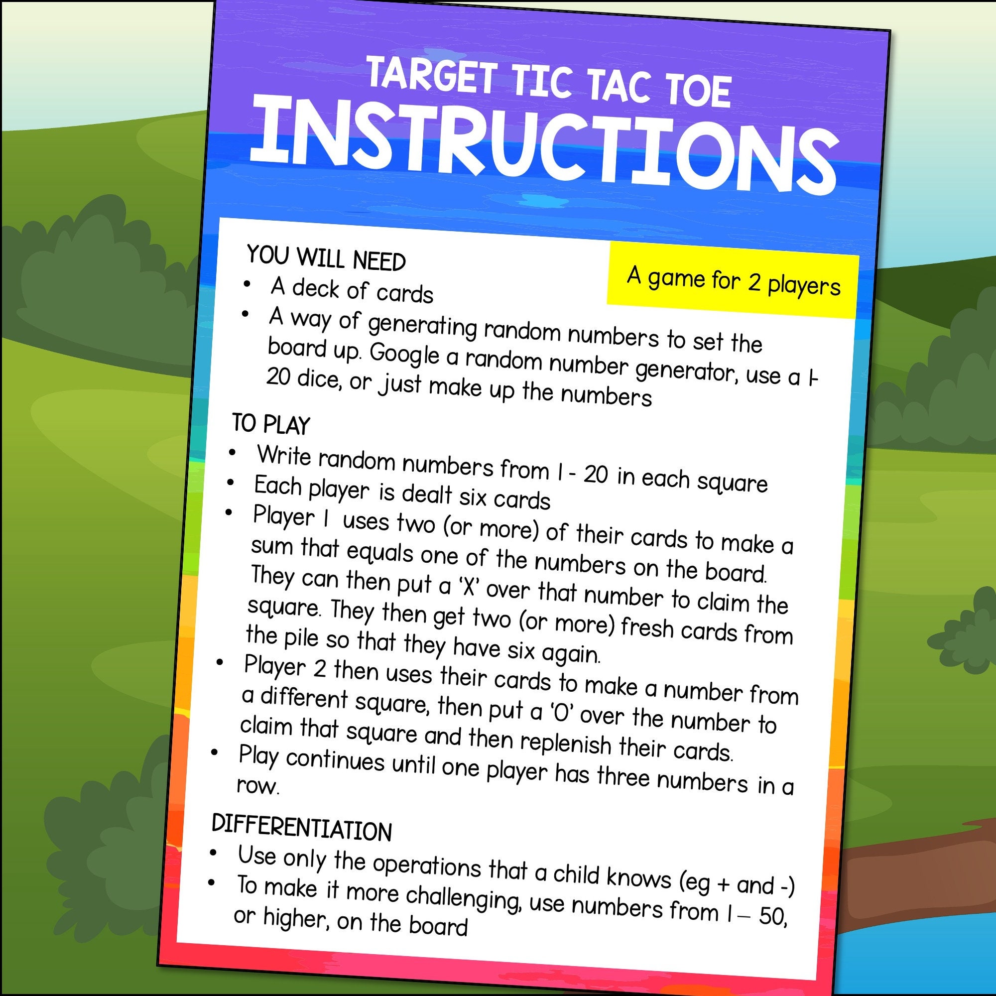 Four Operations Math Game, Tic Tac Toe Math Practice, Number Fact ...