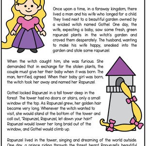 Rapunzel Activity Book, Reading Comprehension, Coloring (digital ...