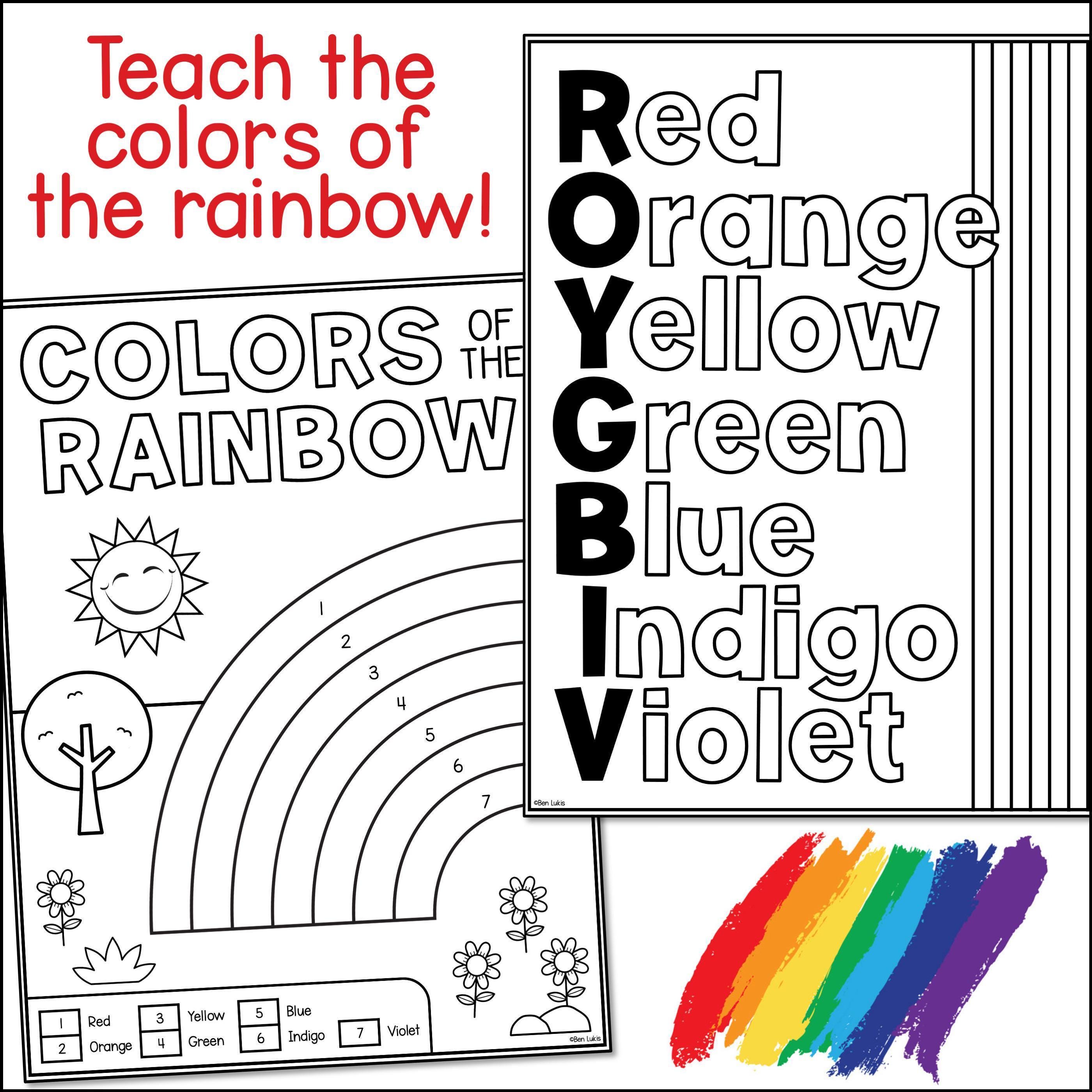 Rainbow Colors Learning Pages, ROYGBIV Coloring Posters, Rainbow ...