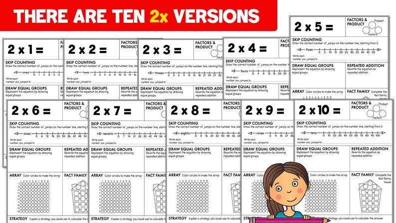 2 Times Table Multiplication Equation of the Day Practice Worksheets ...