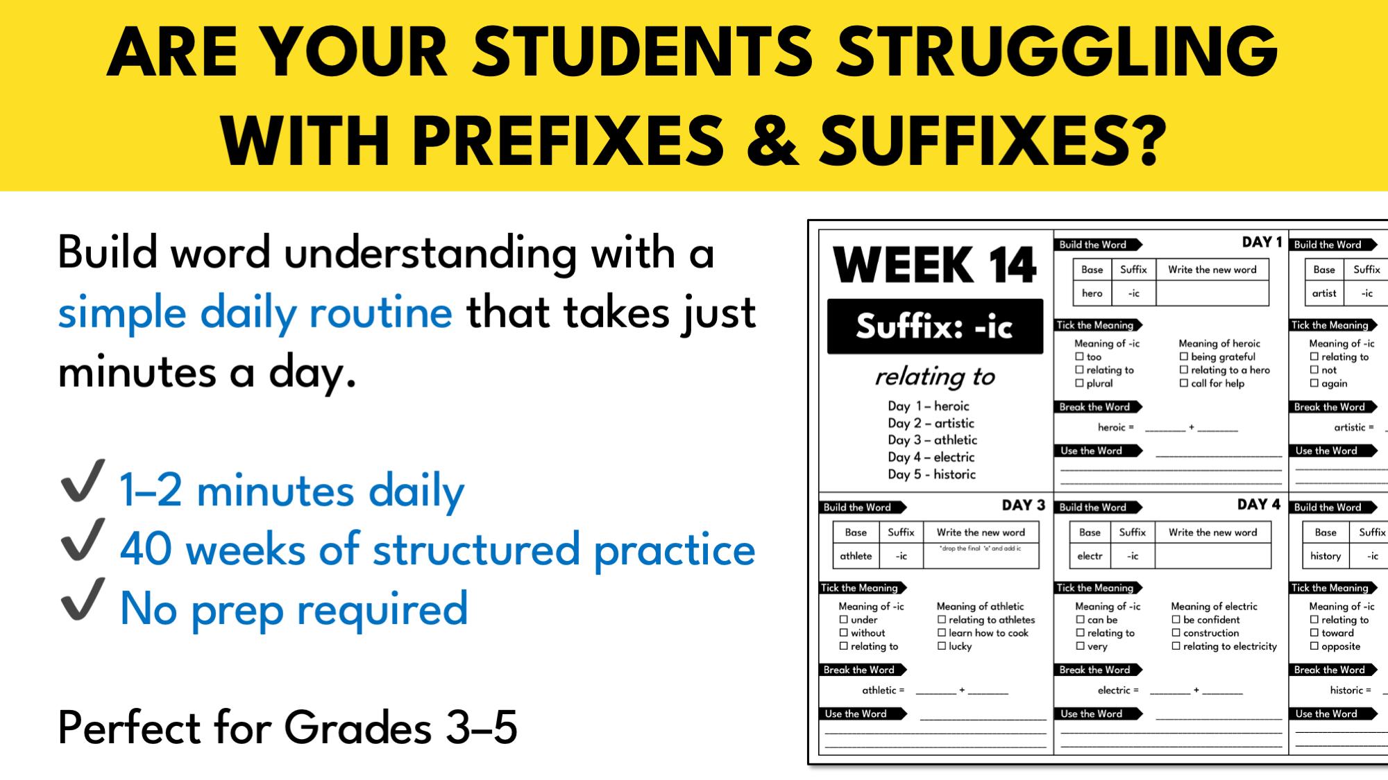 3rd 4th 5th Grade Morphology Worksheets, Daily Prefix & Suffix Practice ...
