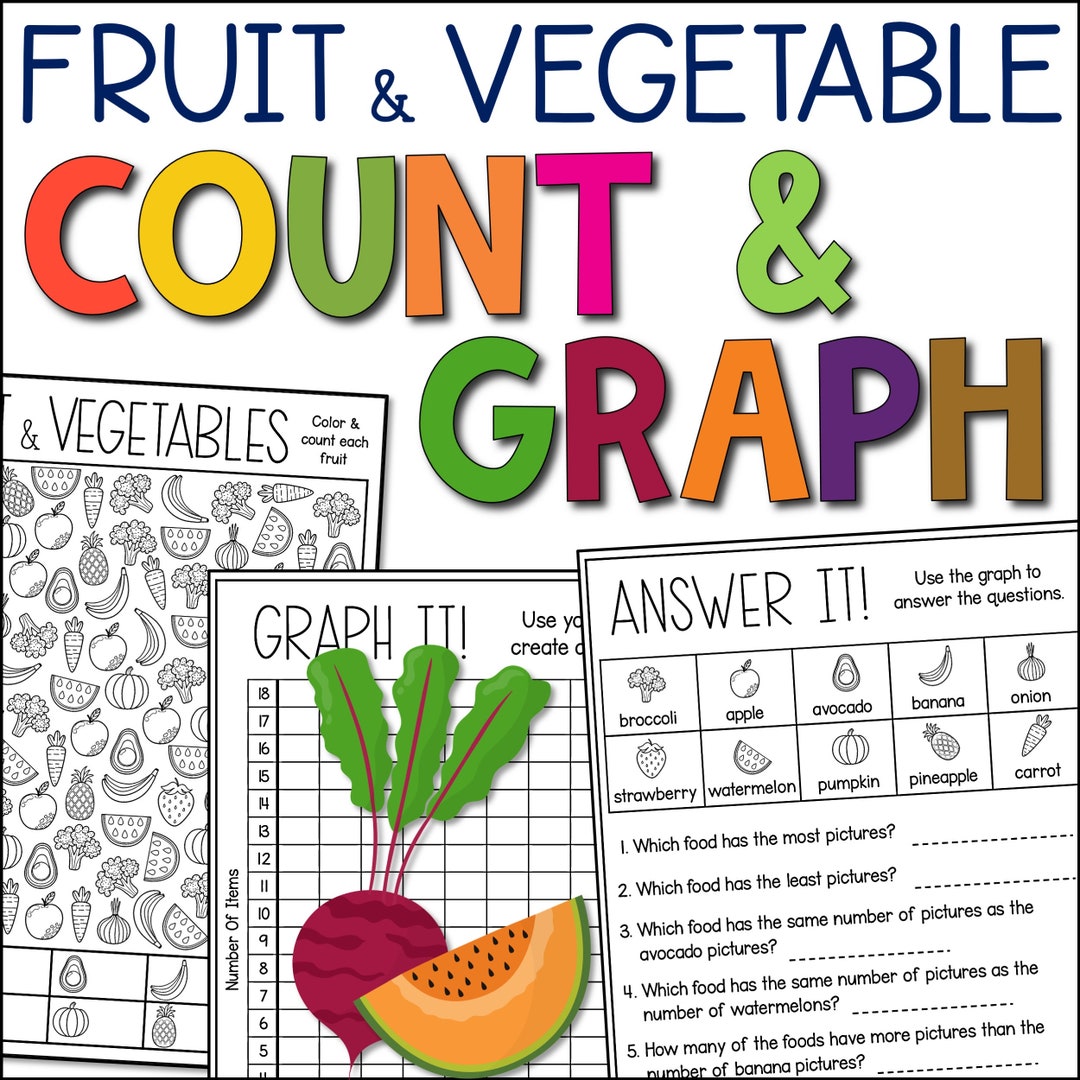 Fruit and Vegetables Count & Graphing Math Worksheets, Healthy Eating ...