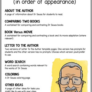 Dr Seuss Author Study Worksheets and Activities, Printable PDF Teacher ...