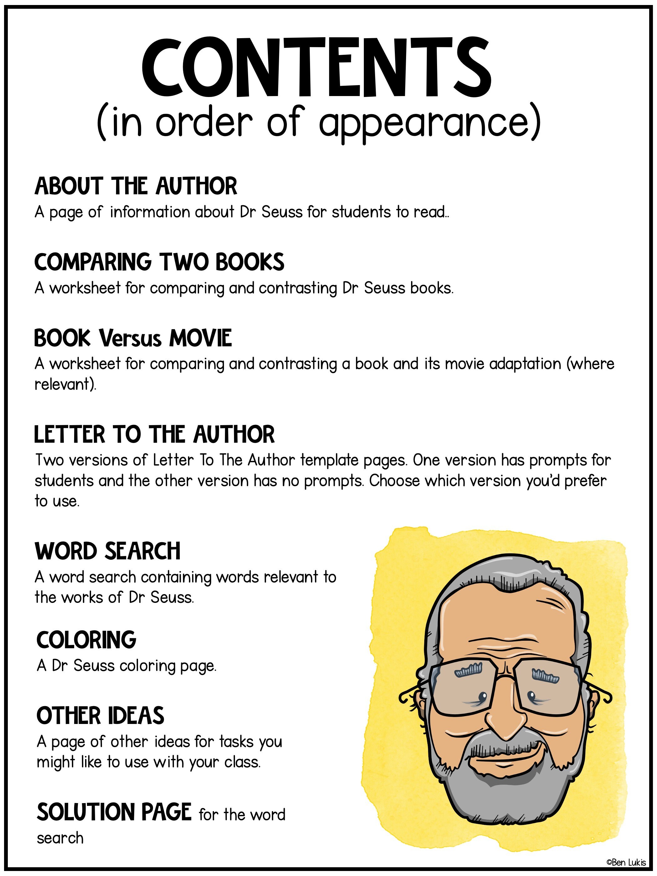 Dr Seuss Author Study Worksheets and Activities, Printable PDF Teacher ...