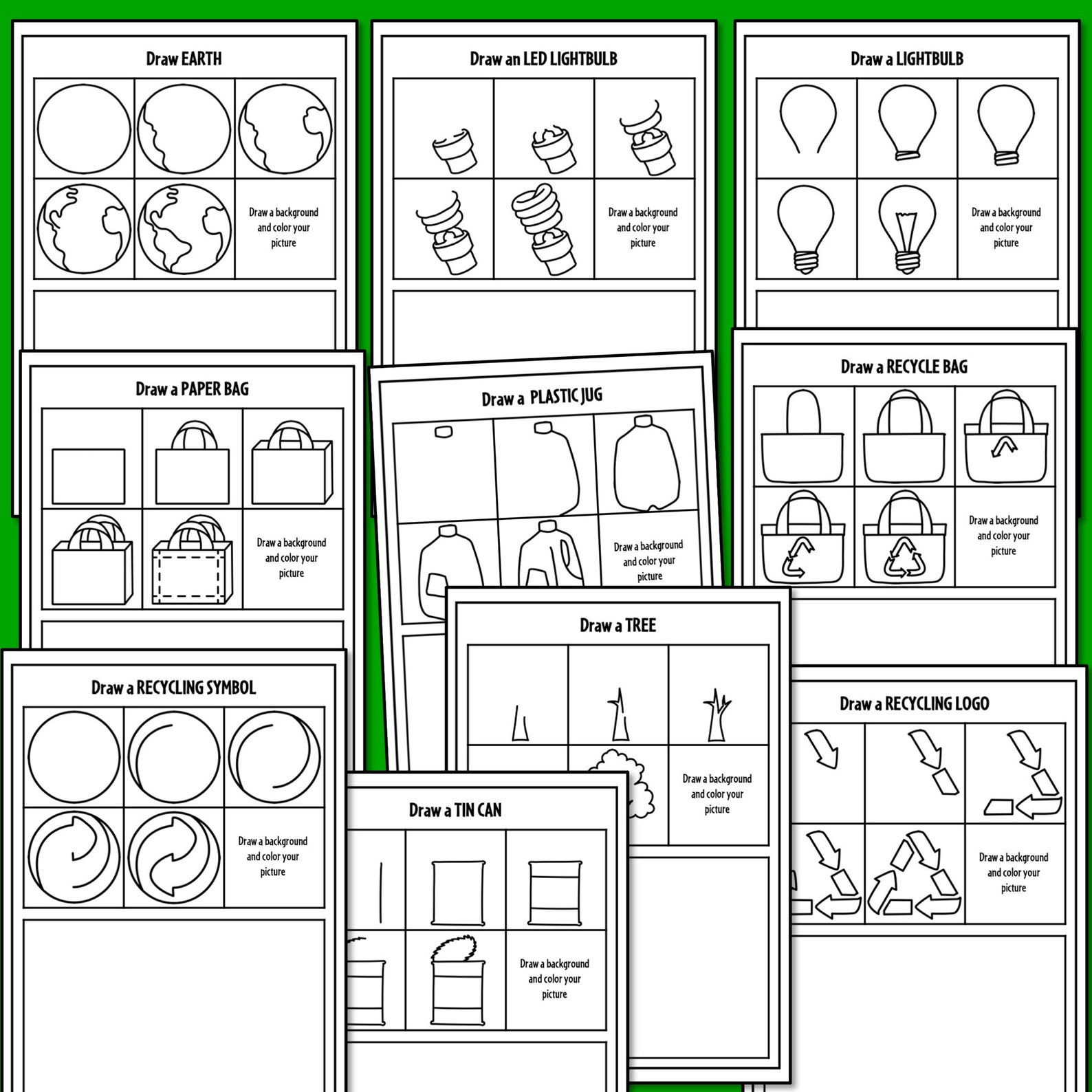 Earth Day Directed Drawings, Reduce Reuse Recycle, How to Draw a Tree ...