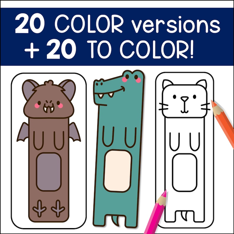 Printable Animal Bookmarks Coloring for Kids, Cute Bookmark Gifts for ...