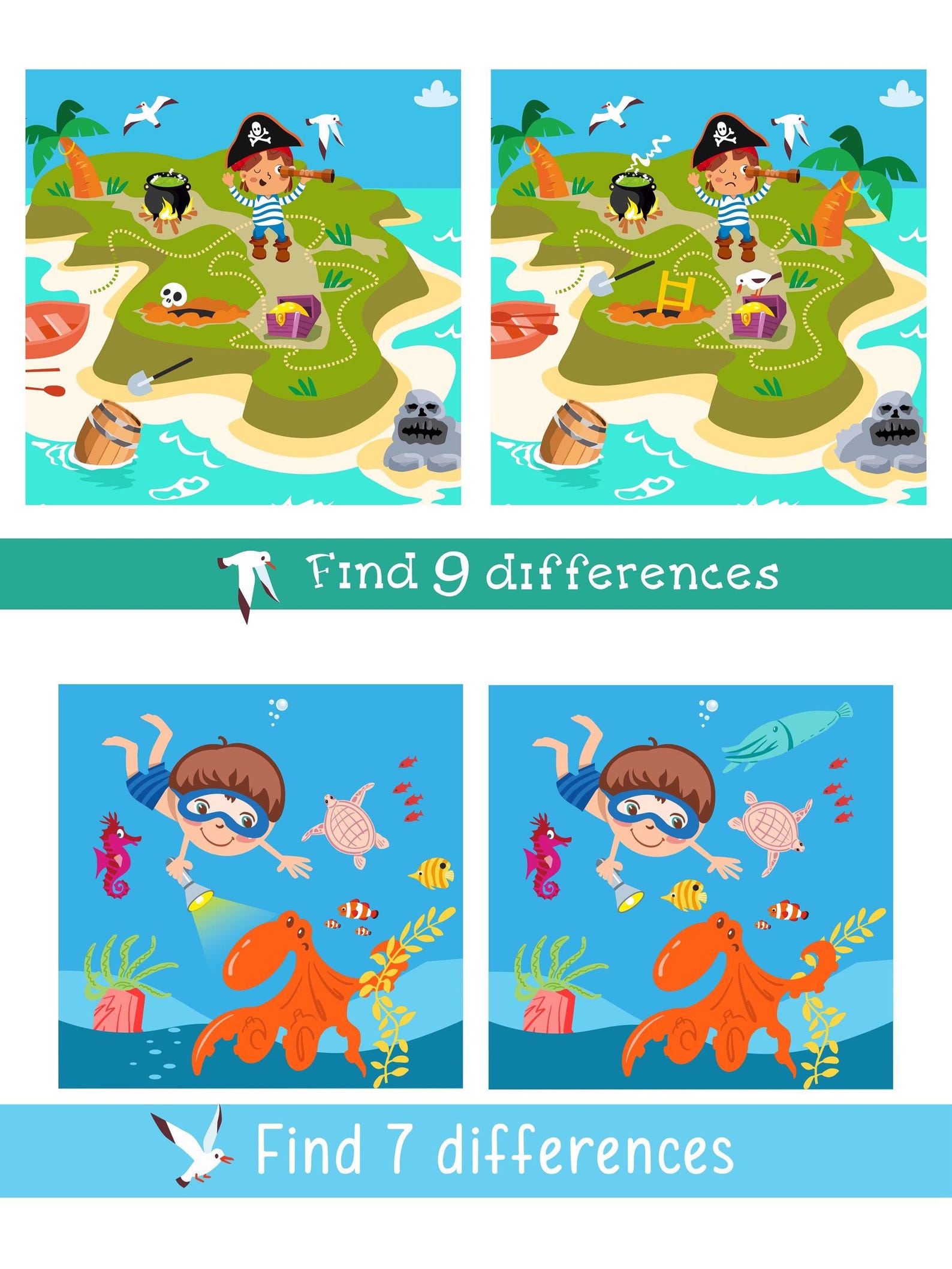 Spot the Difference Printable Activities, 30 Puzzles, Kids Challenge ...