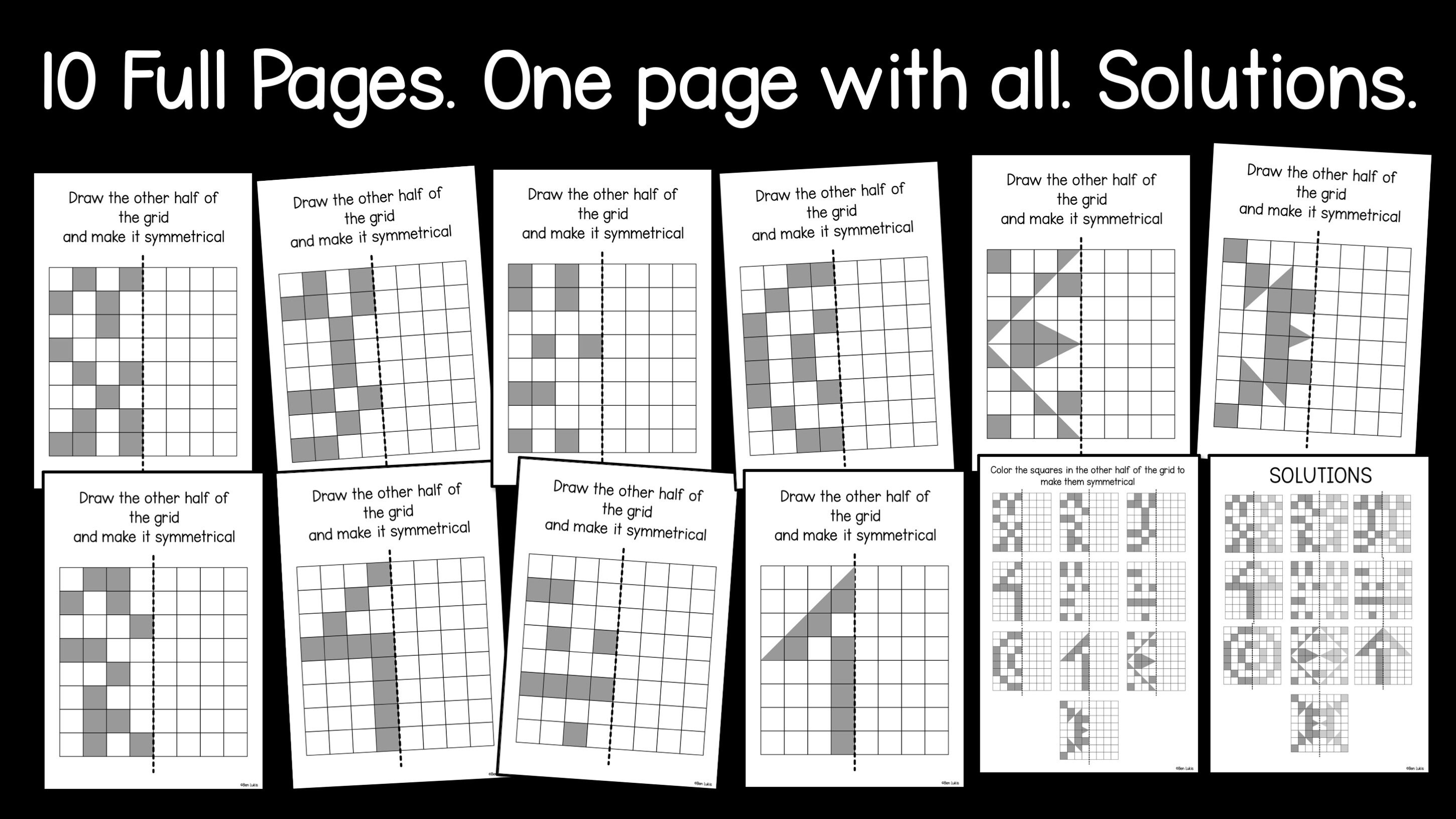 Symmetry Art Math Worksheets, Pattern Symmetry Drawing Activities for ...