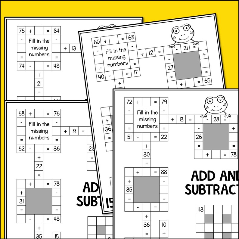 2 Digit Addition and Subtraction Math Puzzles, Math Crosswords to ...