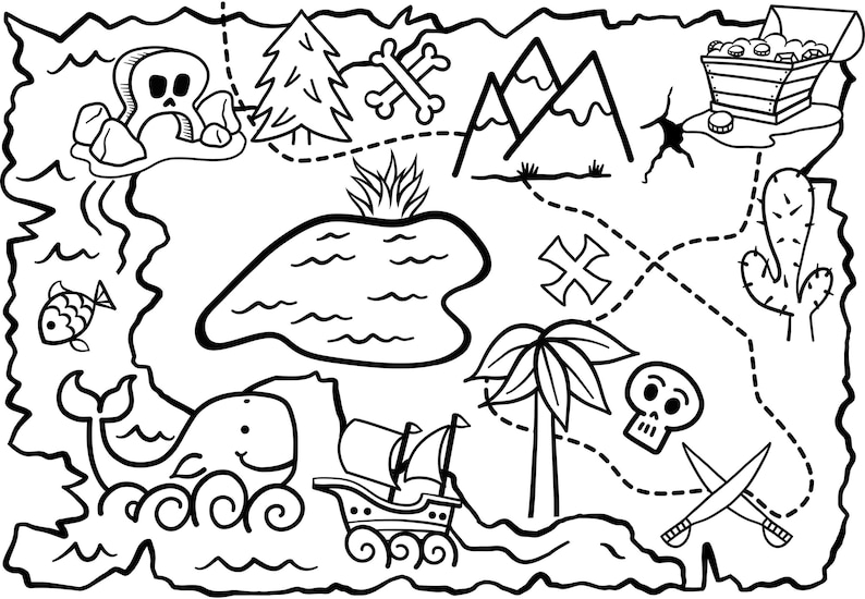 Pirate Treasure Maps Coloring Pages, Kids Printable Activity, Digital ...