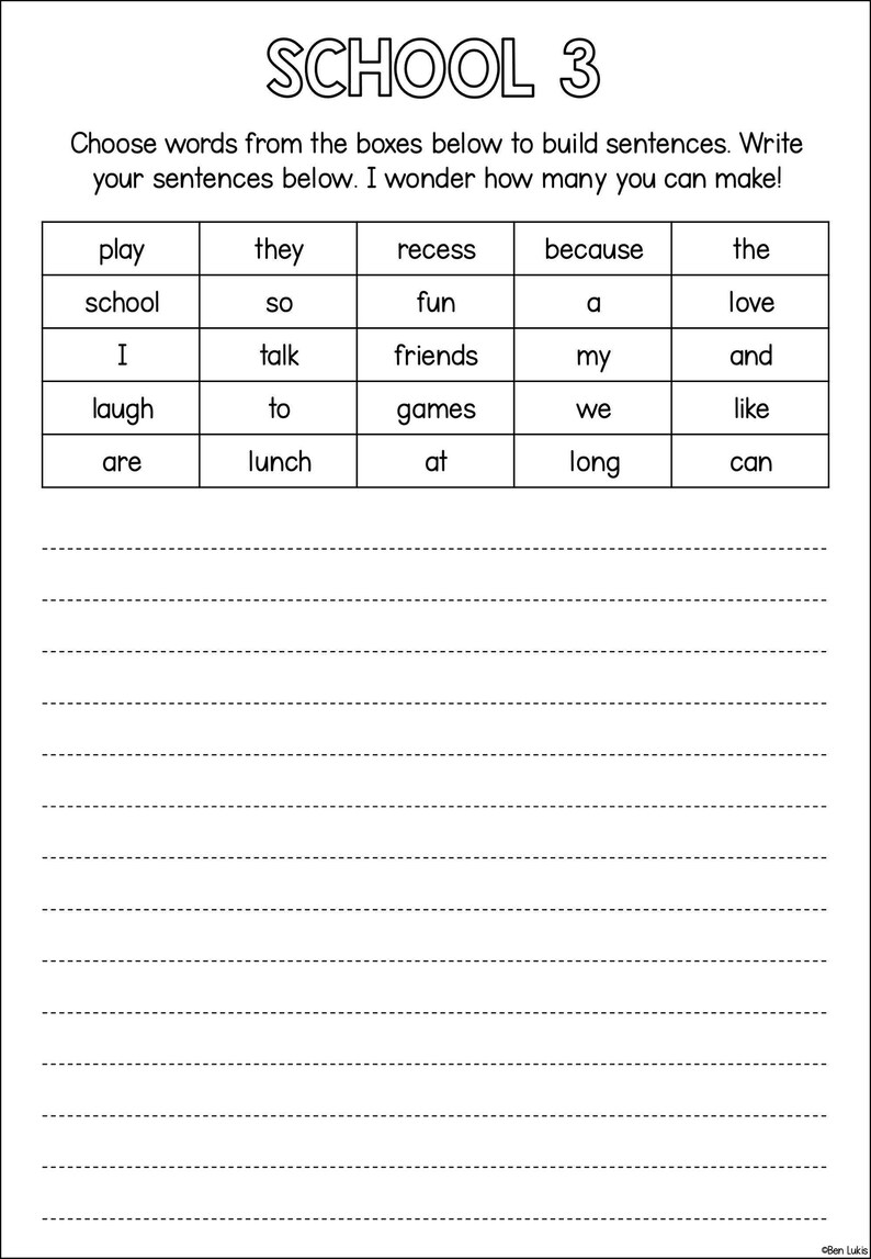 Building Sentences With Sentence Writing Prompts, Writing Sentences ...