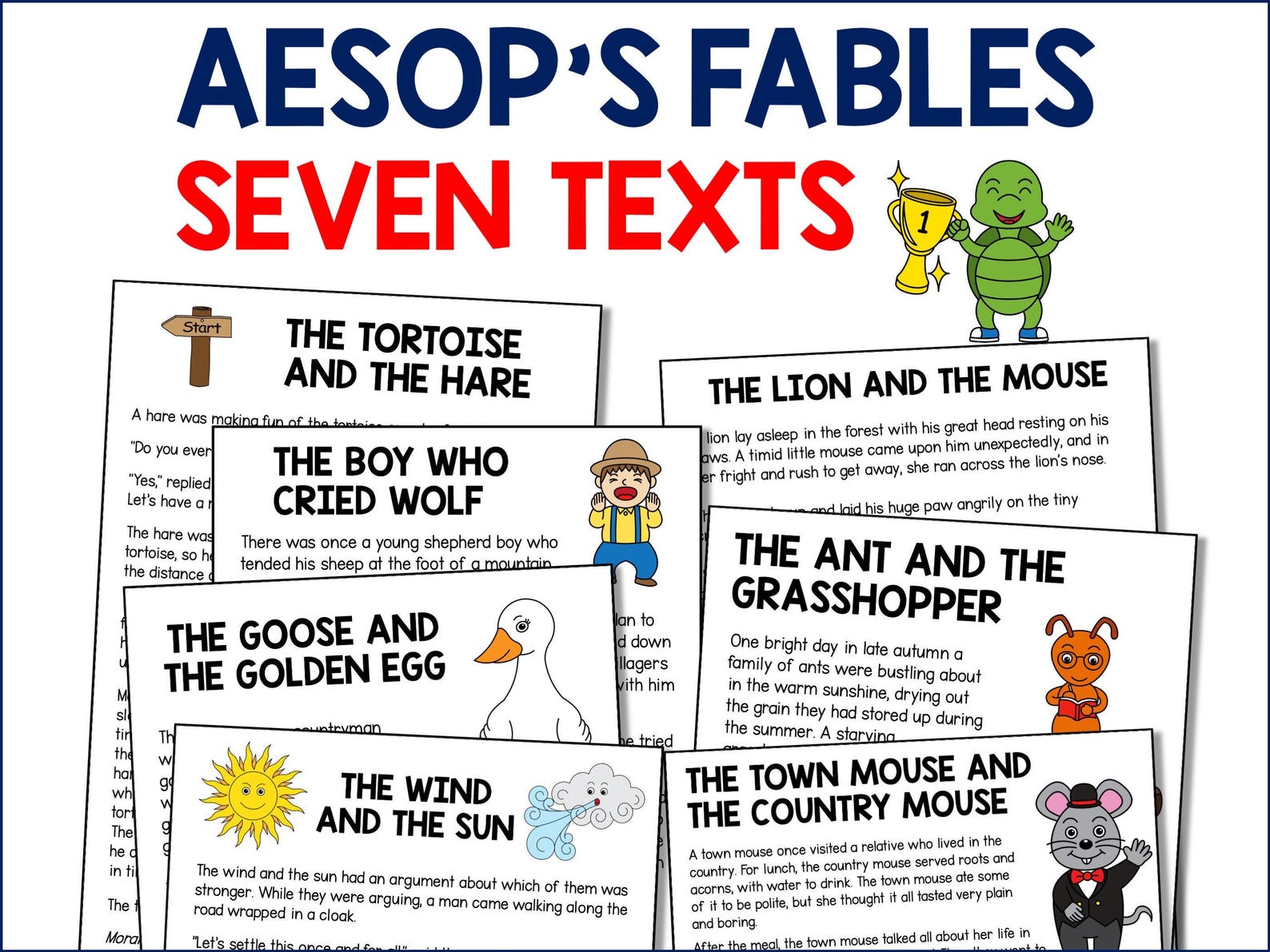Aesop's Fables Reading Passages, 7 Classic Stories (printable PDF) - Etsy
