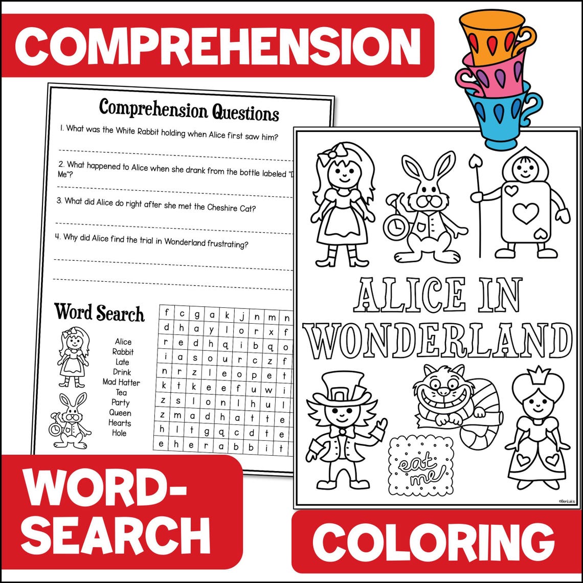 Alice in Wonderland Reading Activities Pack, Comprehension Questions ...