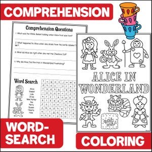 Alice in Wonderland Reading Activities Pack, Comprehension, Word Search ...