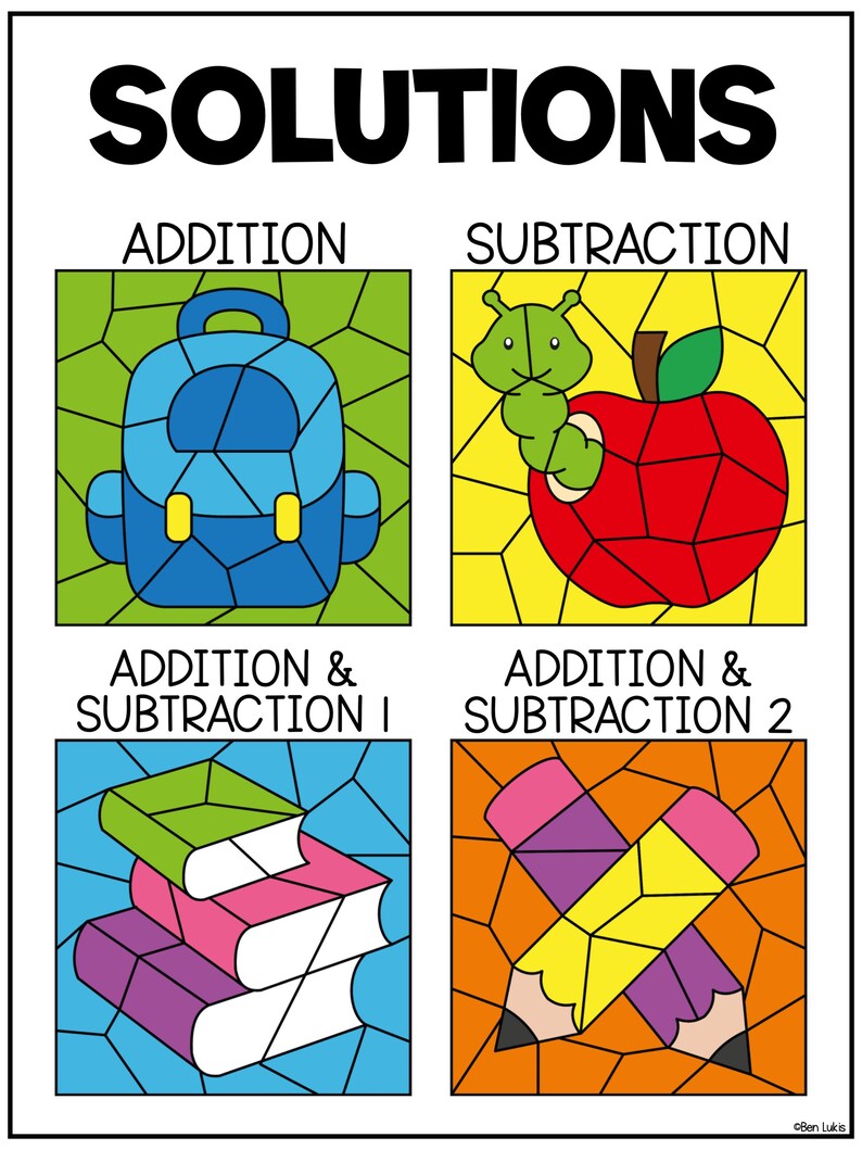 Color by Number Addition and Subtraction Within 20 Worksheets, Math ...