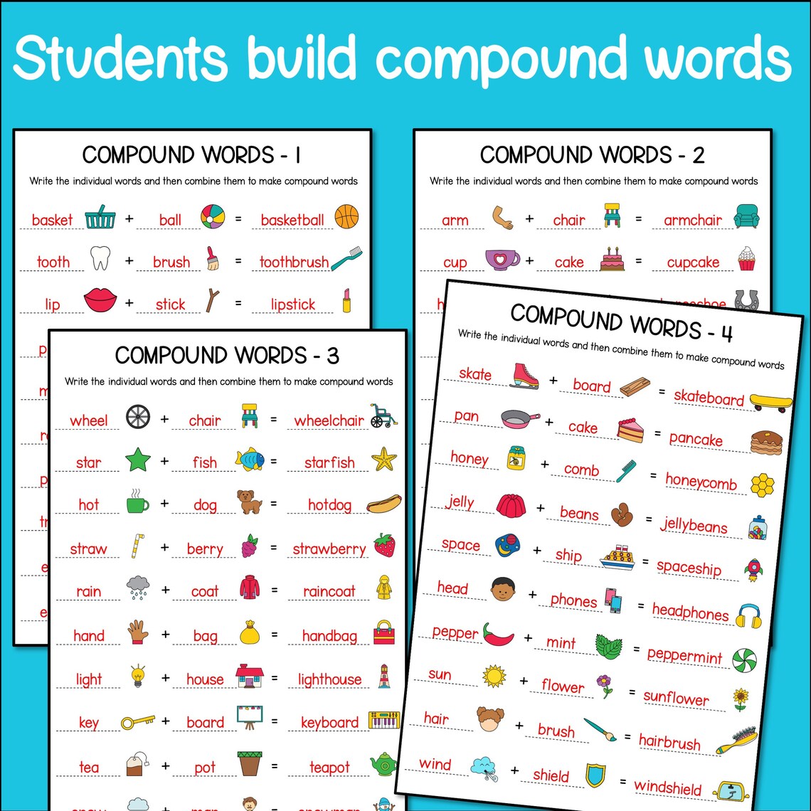 Compound Words Writing Activities and Wordsearches, Printable PDF ...