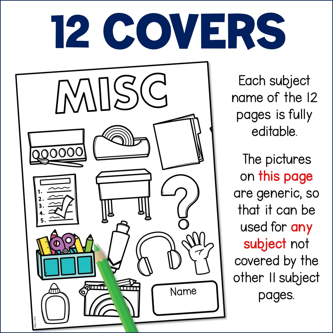 Editable Book Covers for Journals & Notebooks, Printable School Subject ...