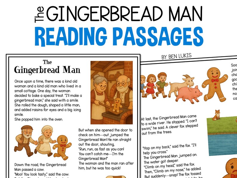Gingerbread Man Reading Passages, Fairy Tale Printable (PDF) - Etsy