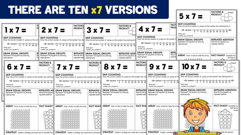 7 Times Table Multiplication Equation of the Day Practice Worksheets ...