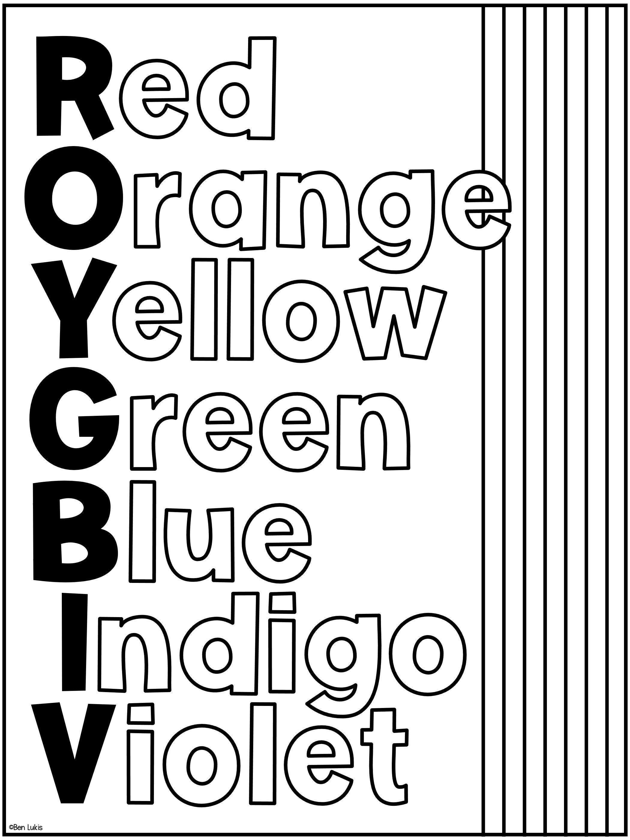 Rainbow Colors Learning Pages, ROYGBIV Coloring Posters, Rainbow ...