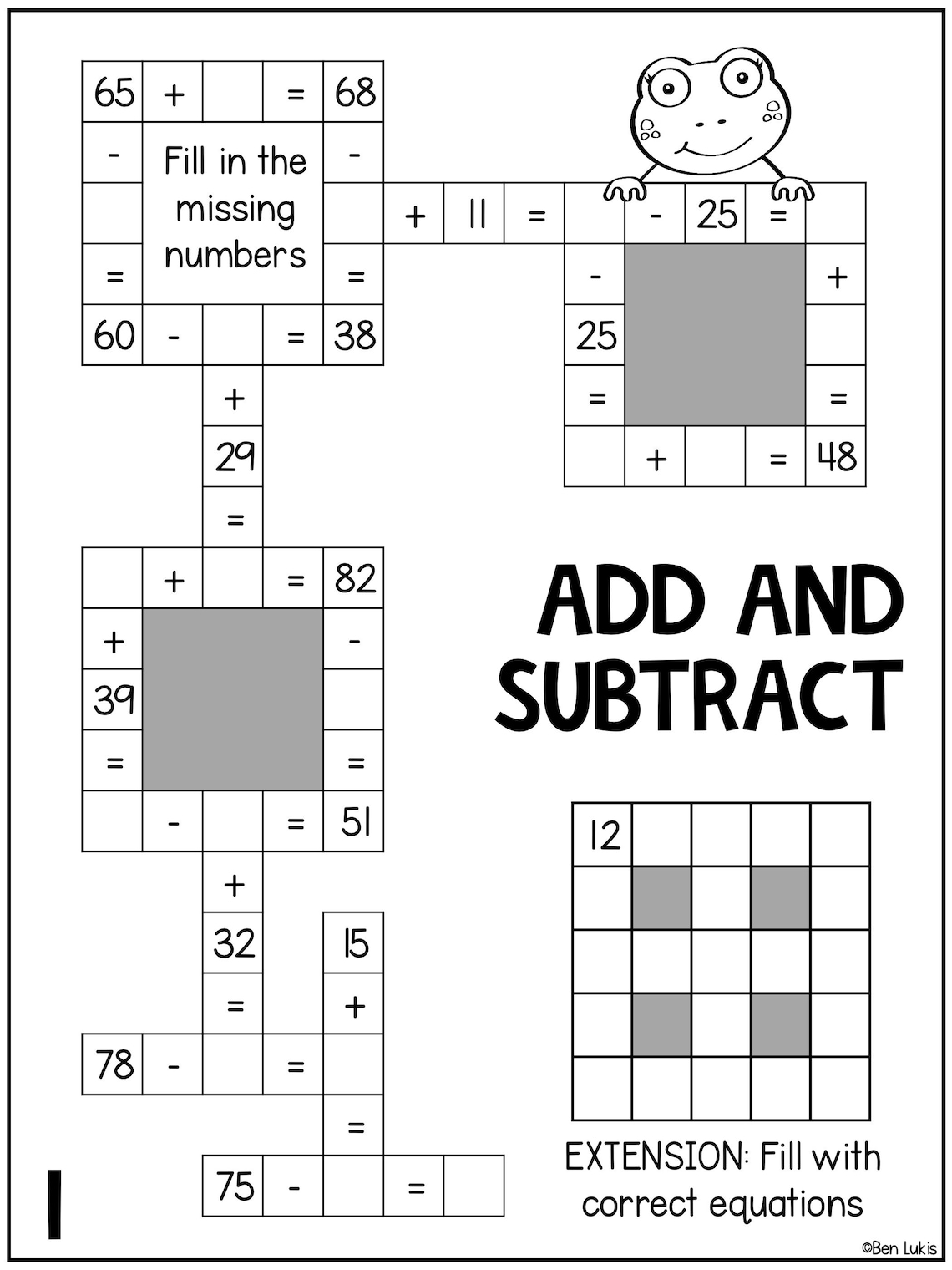 2 Digit Addition and Subtraction Math Puzzles, Math Crosswords to ...