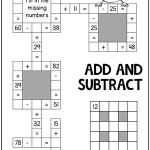 2 Digit Addition and Subtraction Math Puzzles, Math Crosswords to ...