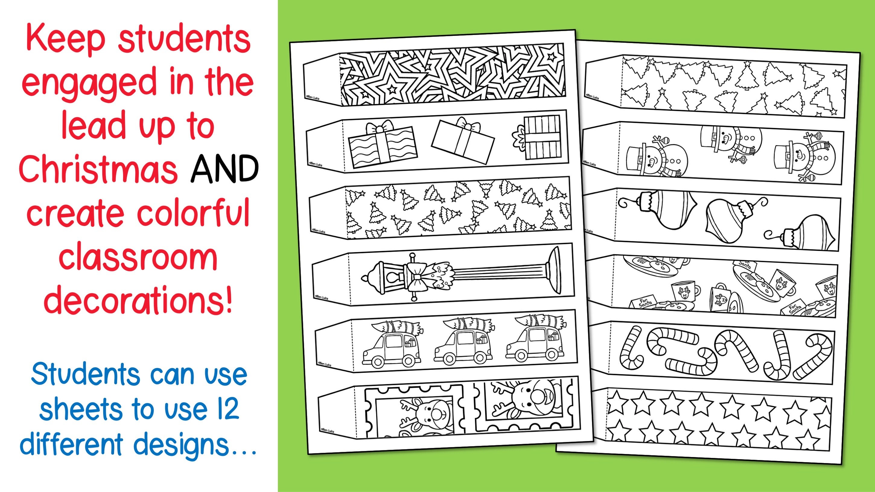 Christmas Paper Chain Craft, Christmas Coloring, Classroom Decor and ...