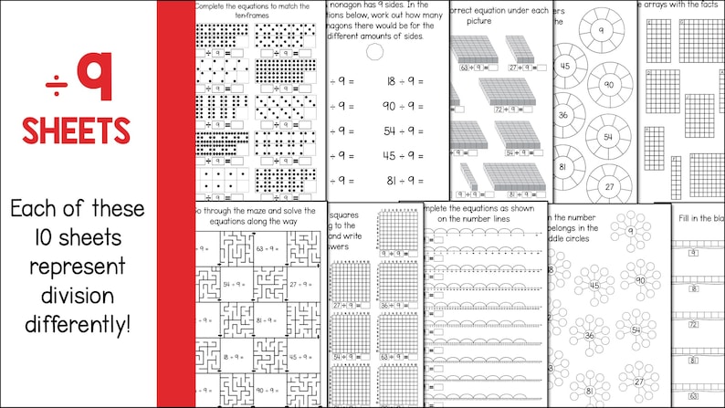 Division Math Worksheets, Divide by 9 Practice Sheets, Printable PDF ...