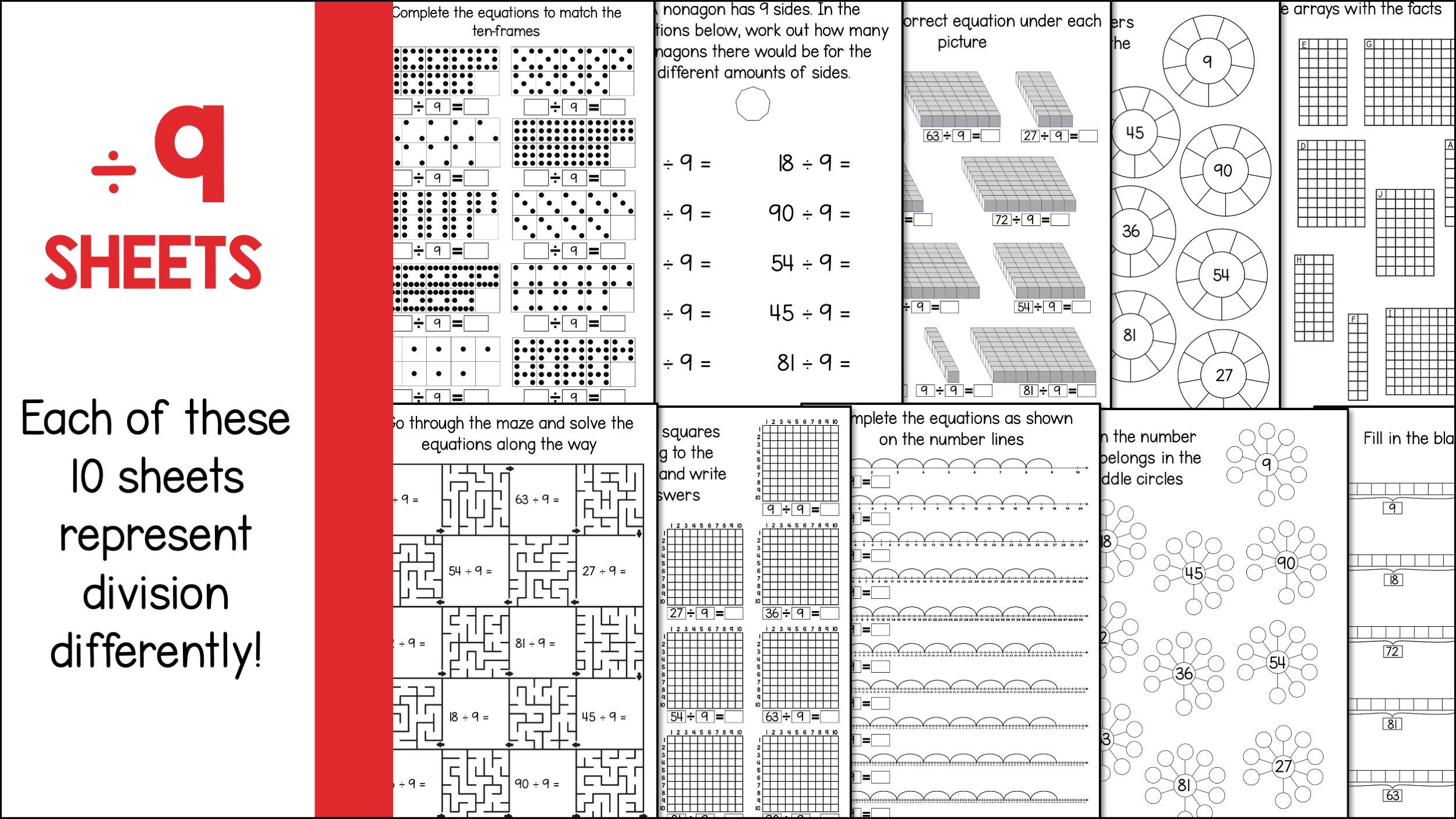 Division Math Worksheets, Divide by 9 Practice Sheets, Printable PDF ...