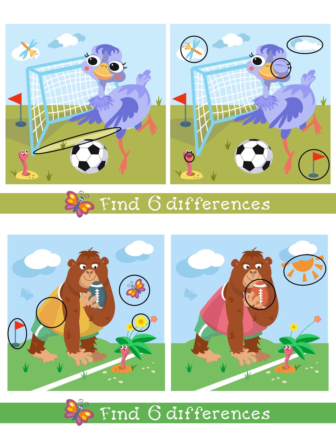 Spot the Difference Printable Activities, 30 Puzzles, Kids Challenge ...