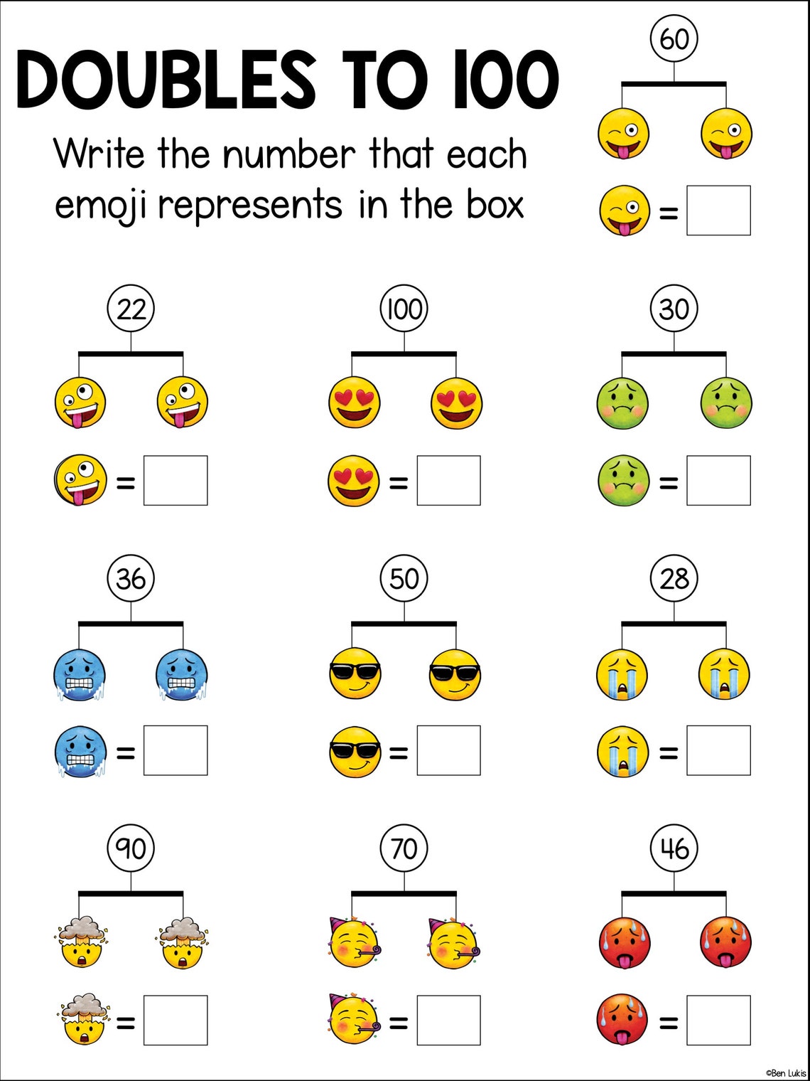 Math Doubles Facts to 20 and 100 Worksheets, Early Algebra Addition ...