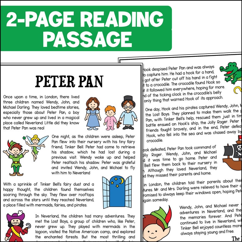 Peter Pan Reading Comprehension, Word Search, Coloring Pages, Fun ...