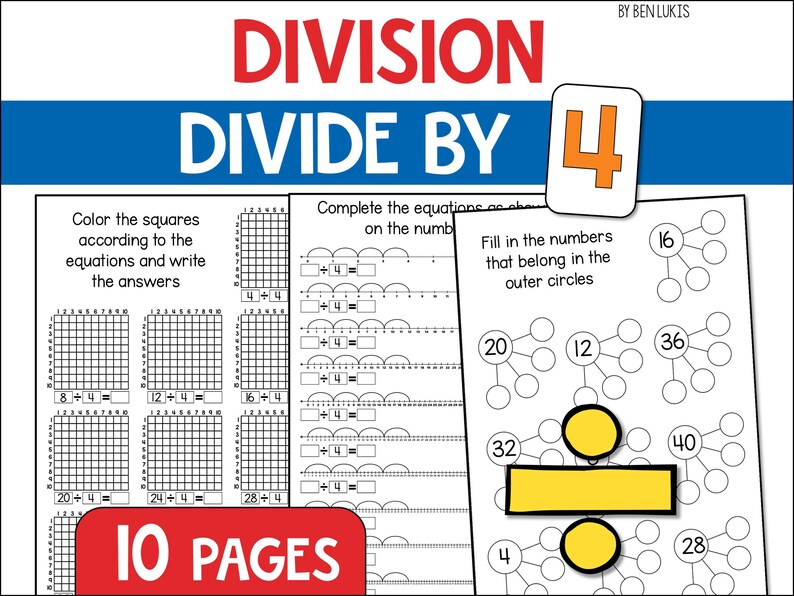 Division Worksheets, Divide by 4 Practice, Homeschool Math Activity ...
