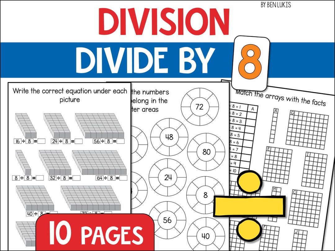 Divide by 8 Worksheets, Grade 3-5, Math Activities (PDF) - Etsy
