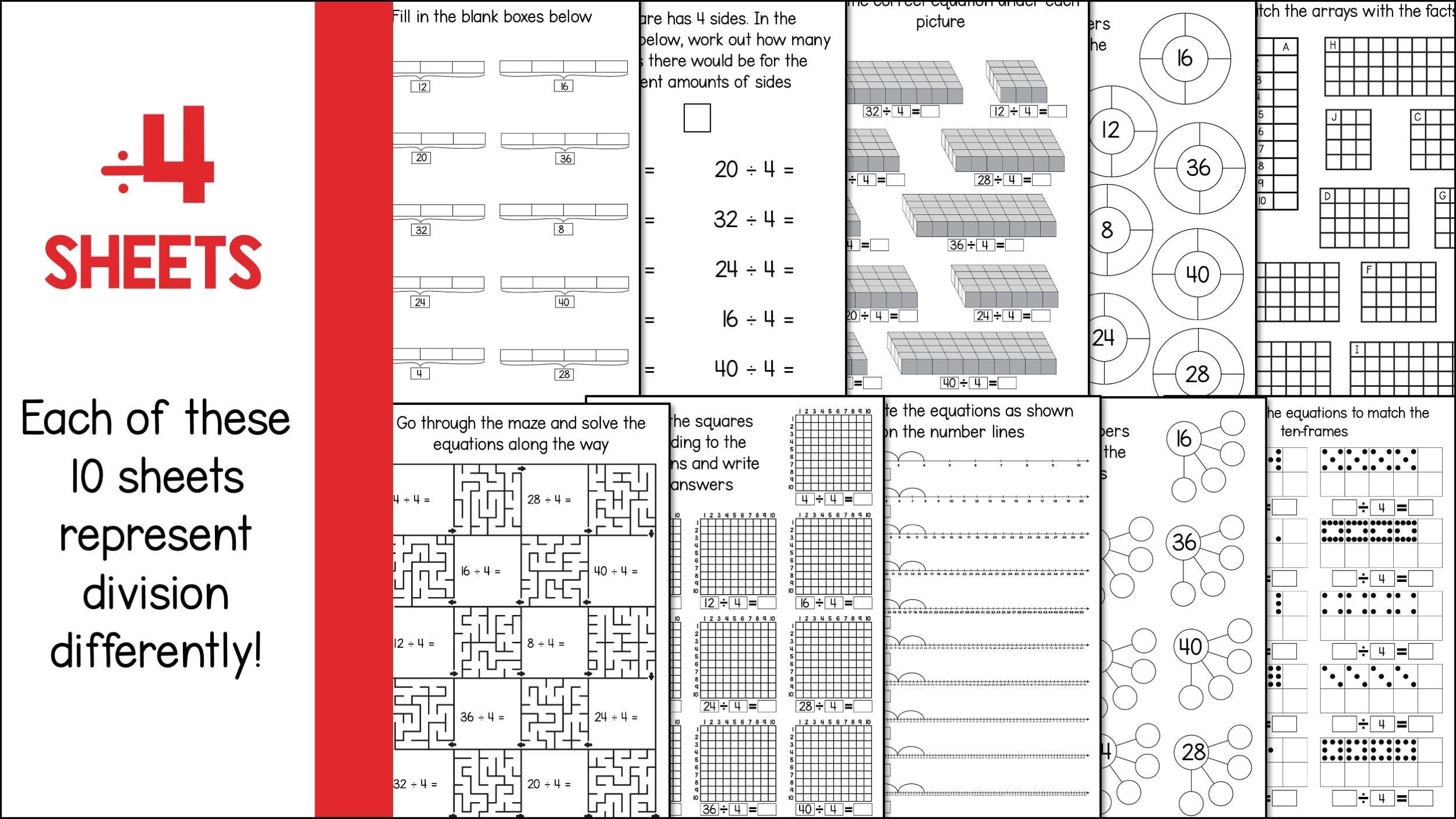 Division Worksheets, Divide by 4 Practice, Homeschool Math Activity ...