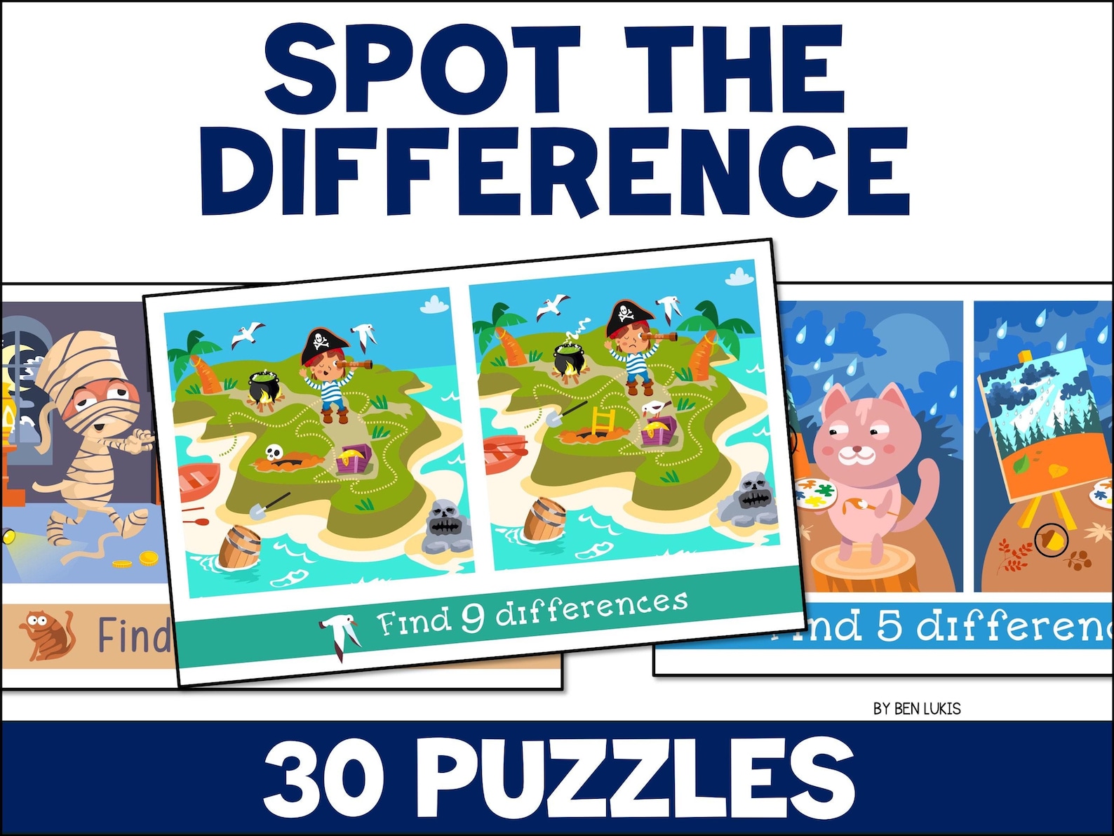 Spot the Difference Printable Activities, 30 Puzzles, Kids Challenge ...