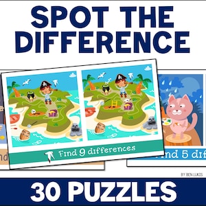 Spot the Difference Printable Activities, 30 Puzzles, Kids Challenge ...