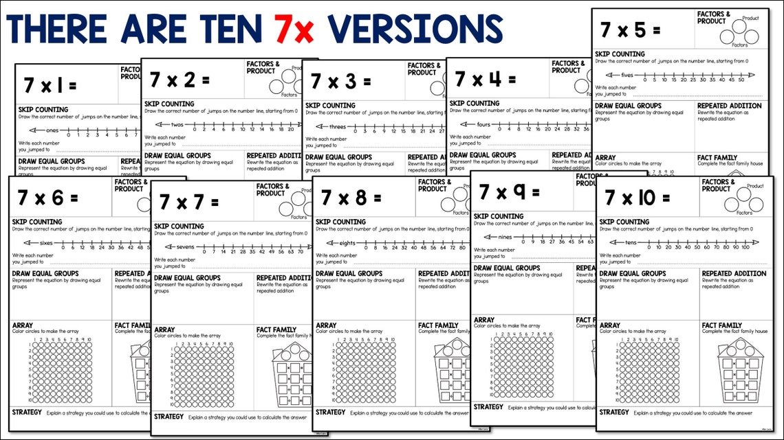 7 Times Table Multiplication Equation of the Day Practice Worksheets ...