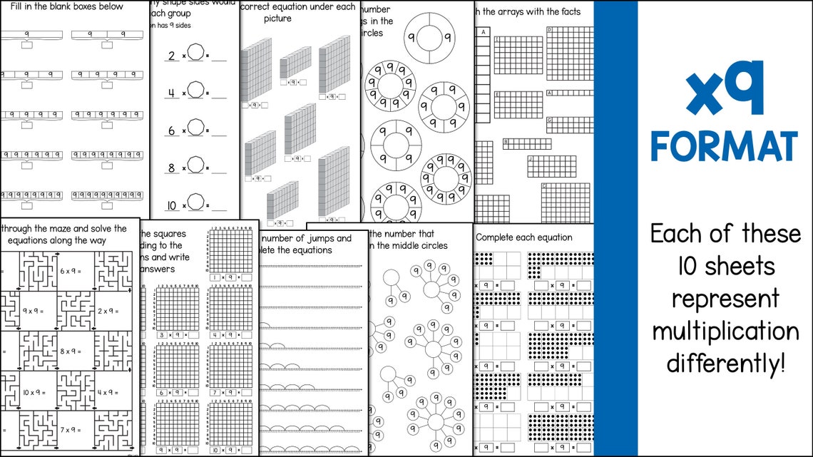 Multiplication Practice Worksheets for 9 Times (Instant Download) - Etsy