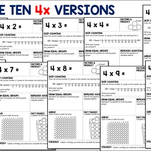 4 Times Table Multiplication Equation of the Day Practice Worksheets ...