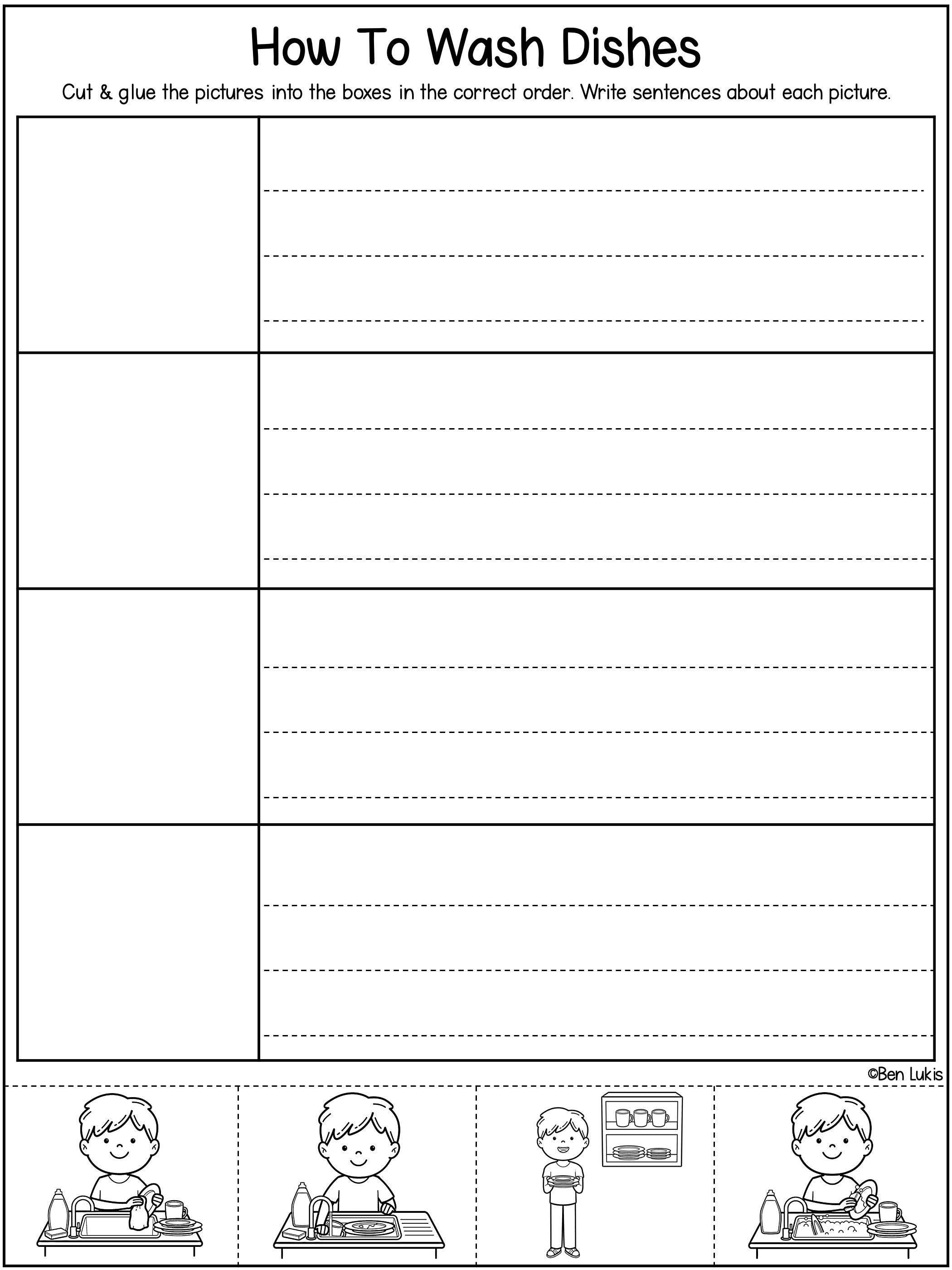 How to Wash Dishes Procedural Writing, Sequencing & Sentence Writing ...