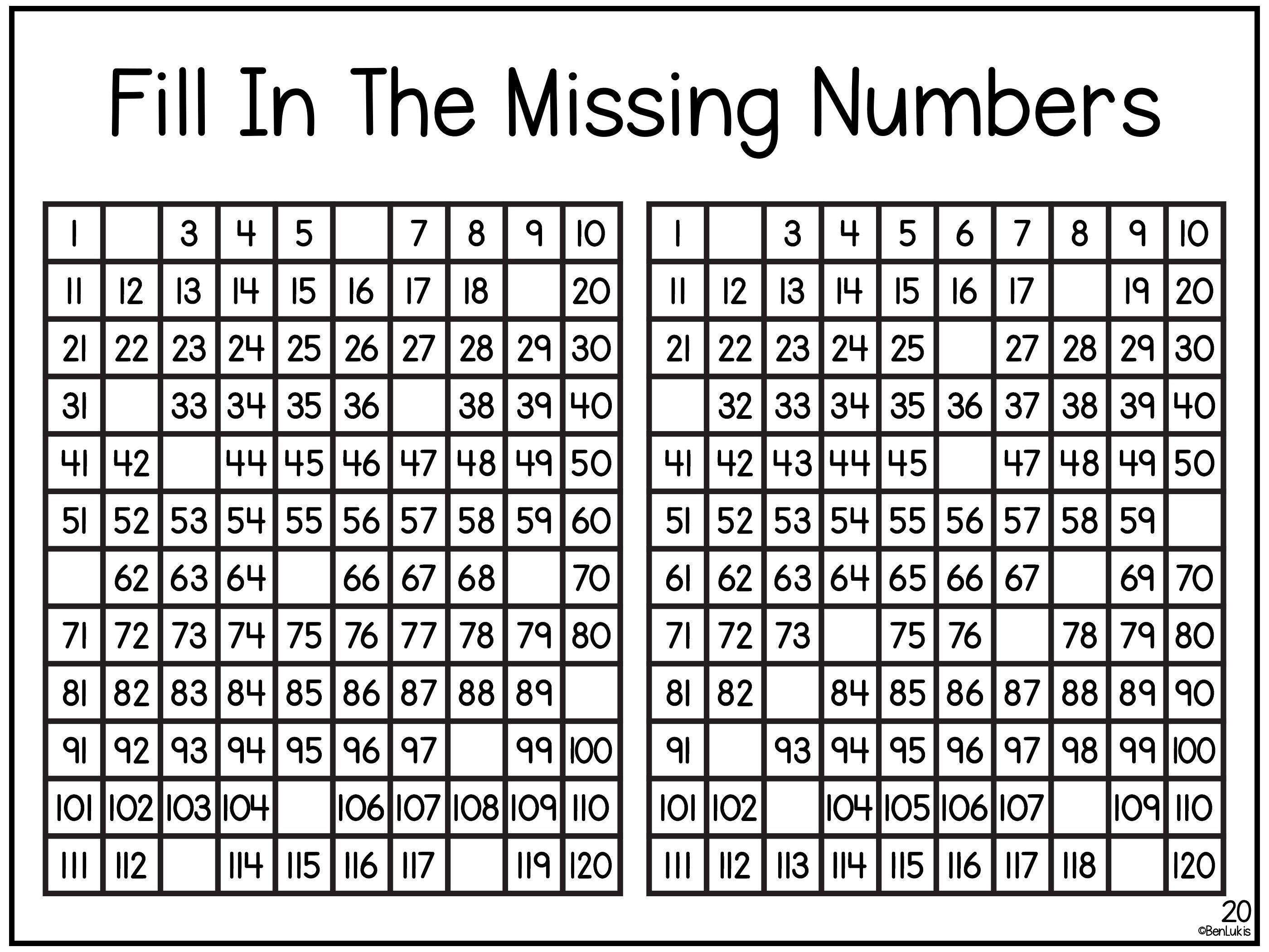 Place Value to 120 Worksheets, Educational Missing Numbers Worksheets ...
