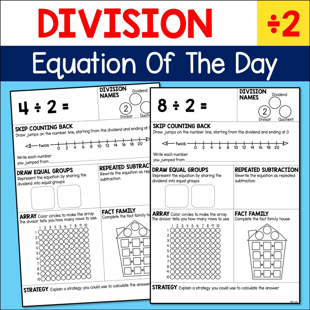 Divide by 2 Practice Math Worksheets, Division Equation of the Day ...