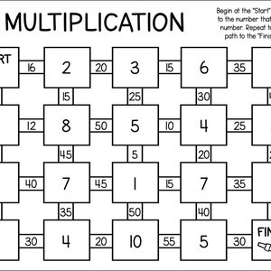 Multiplication Fact Mazes, Times Tables Math Activities for Kids ...