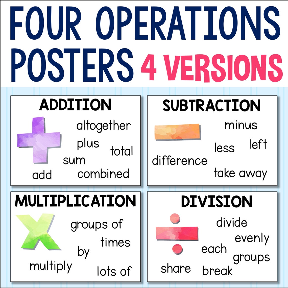 Other Names for the Four Operations, Printable PDF Math Vocabulary ...