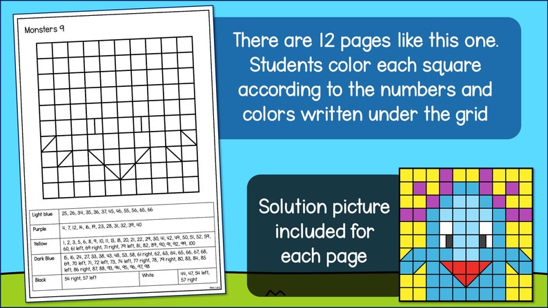 Place Value Math Worksheets of Monster Mystery Pictures, Place Value ...