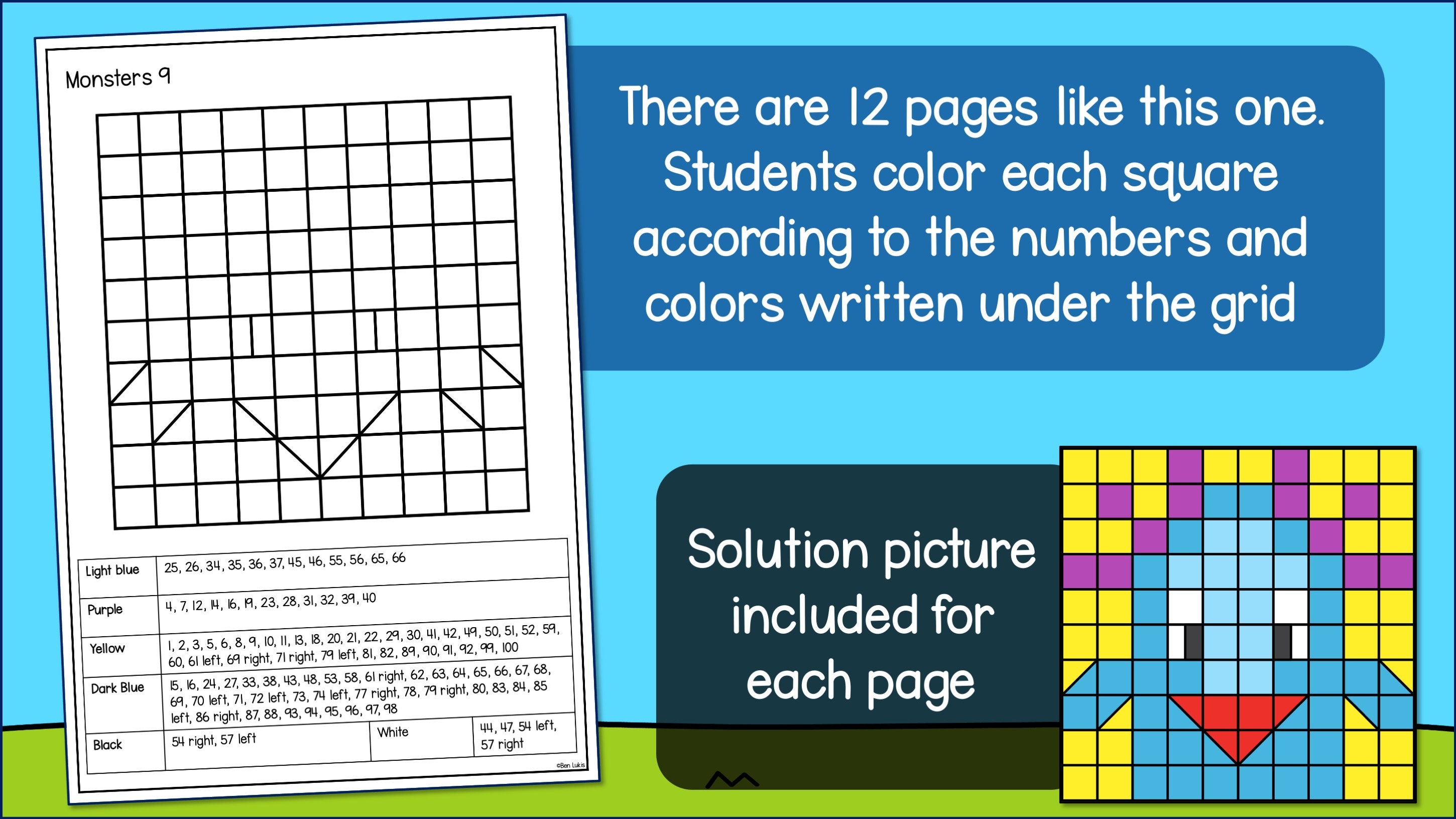 Place Value Math Worksheets of Monster Mystery Pictures, Place Value ...
