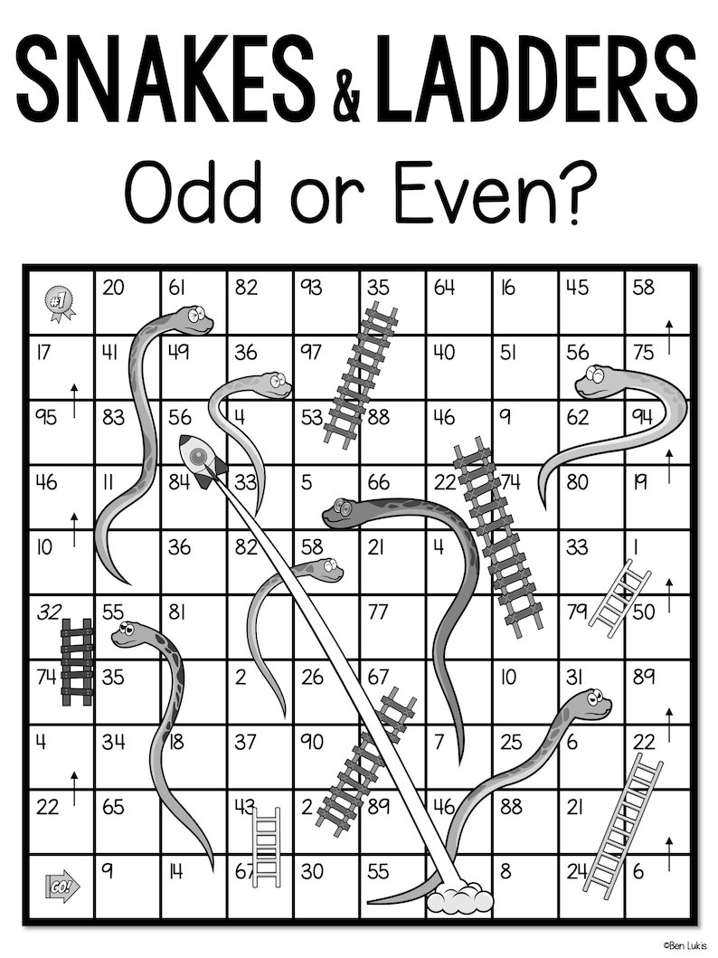 Printable Snakes and Ladders Game, Family Board Game, Educational Odd ...