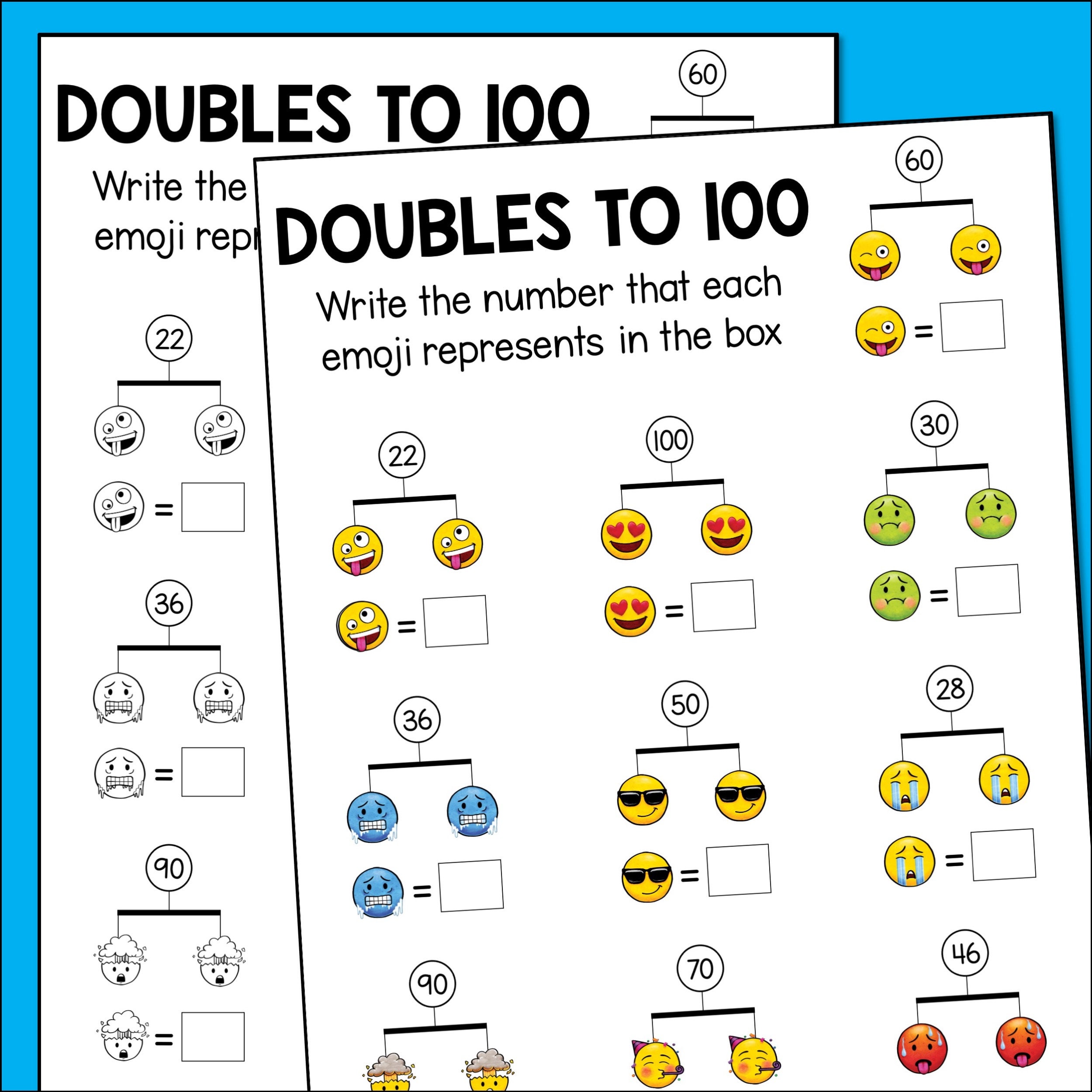 Math Doubles Facts to 20 and 100 Worksheets, Early Algebra Addition ...