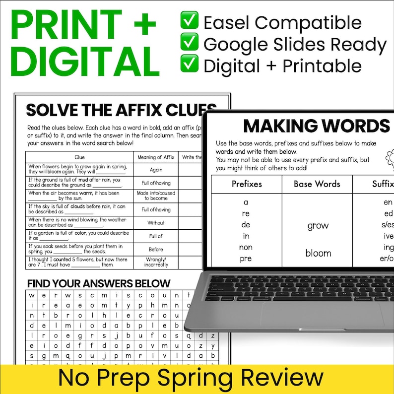 Spring Morphology Worksheets | Prefixes Suffixes & Base Words ...